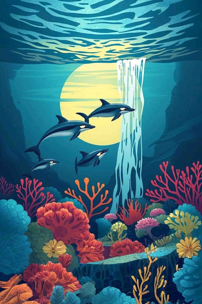 Underwater Orcas and Coral Reef Paint by Numbers Kit – Paint with Gemz